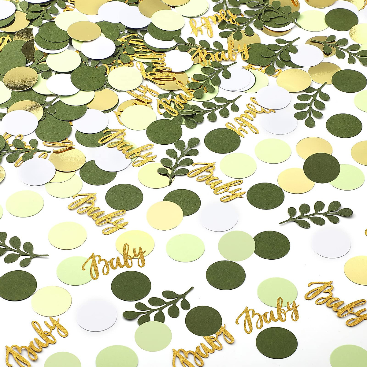 400 Pcs Greenery Baby Shower Confetti Scatter Decorations, Green Brown White Table Confetti Dots with Eucalyptus and Gold Baby Confetti Scatter for Baby Shower Gender Reveal Decor