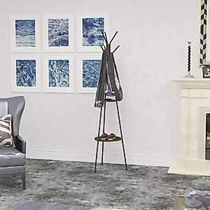 Kiimeey Coat Rack Industrail Metal Freestanding Corner Coat Stand With 2 Shelf