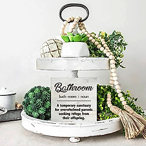 Bathroom Definition Wood Box Sign Rusitc Wooden Box Sign Farmhouse Bathroom Restroom Toilet Desk Shelf Decor (5 X 5 Inch)