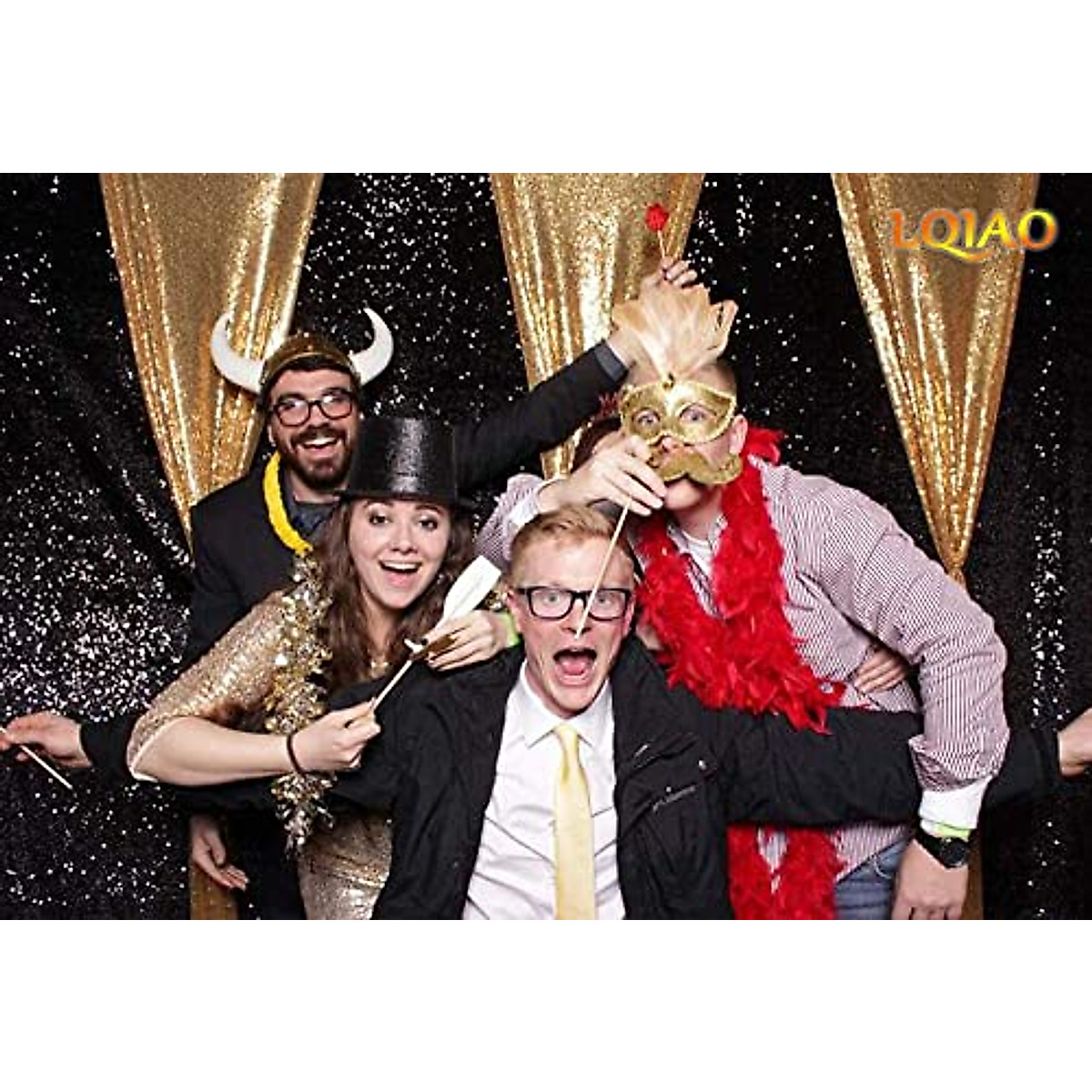 LQIAO Sequin Backdrop Curtain Panel 2x8FT-Gold,Sequin Photography Backdrop Curtain for Party/Home Curtain Decoration 1pc, Pocket 2x8FT(60x245cm))