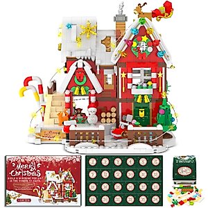 Advent Calendar 2023 Building Blocks Kit - Christmas Cottage, 24 Boxes 1393 Pcs Christmas Countdown Calendar Building Toys, Christmas Toy Building Sets Christmas Gifts Decorations for Boys Girls