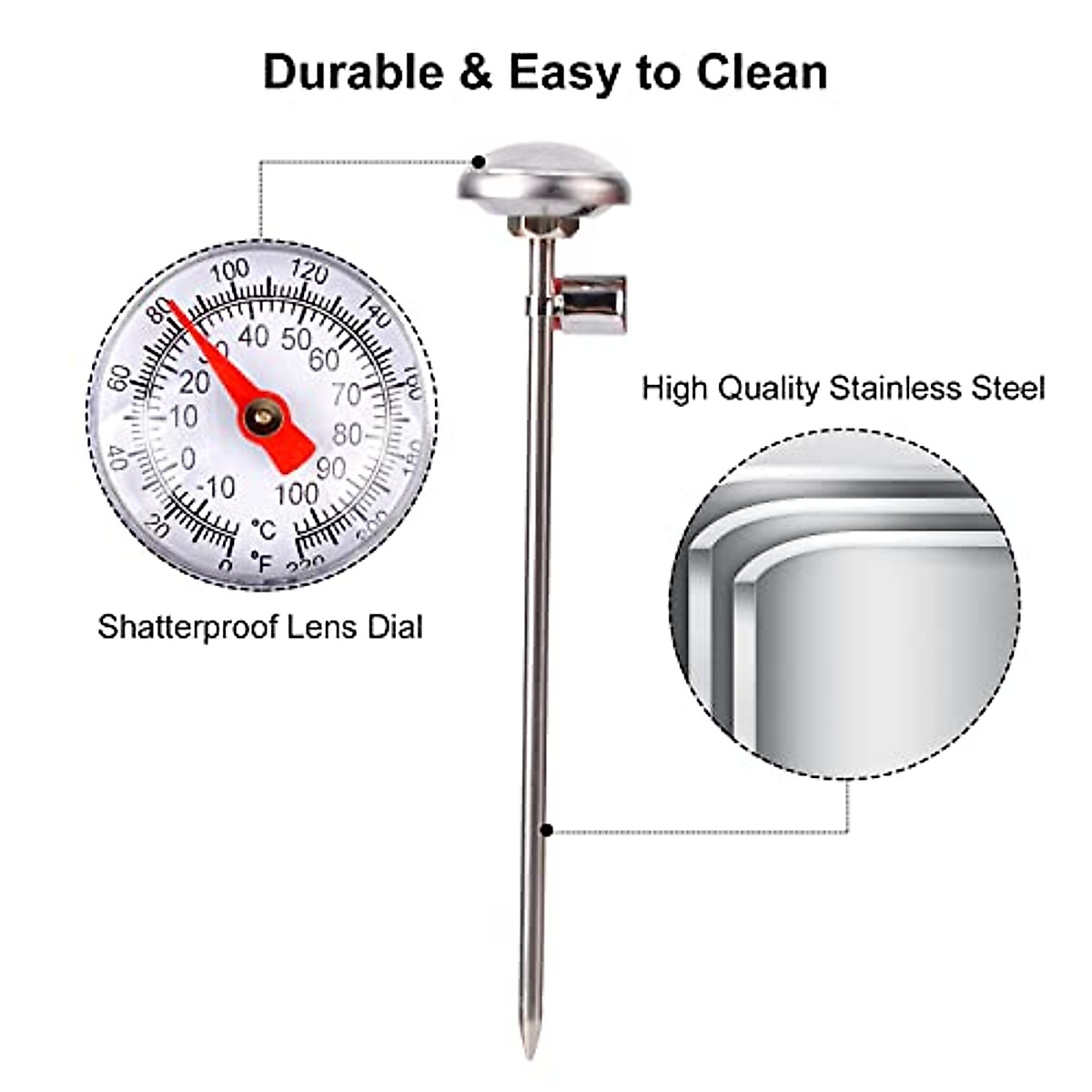 Instant Read Meat Thermometer for Grilling, Hawgiman Cooking Thermometer with 6IN Probe-Food Thermometer for Meat, Milk, Tea, Coffee, Drinks-Instant Read Thermometer