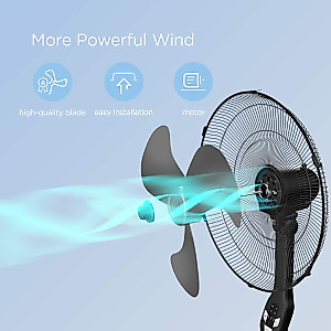 PELONIS 18" Quiet Oscillating Pedestal Fan with LED Display, Remote Control, 3 Speeds and Modes, 7.5h Programmed Timer for Home and Office, Glossy Black