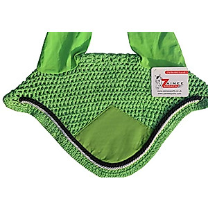 Zainee Sports Horse Ear Bonnet Ear Net Hat Fly Bonnet Hood Mask Fly Veil Full Hand Made Cotton Double Piping (Horse/Full, Lime Green)