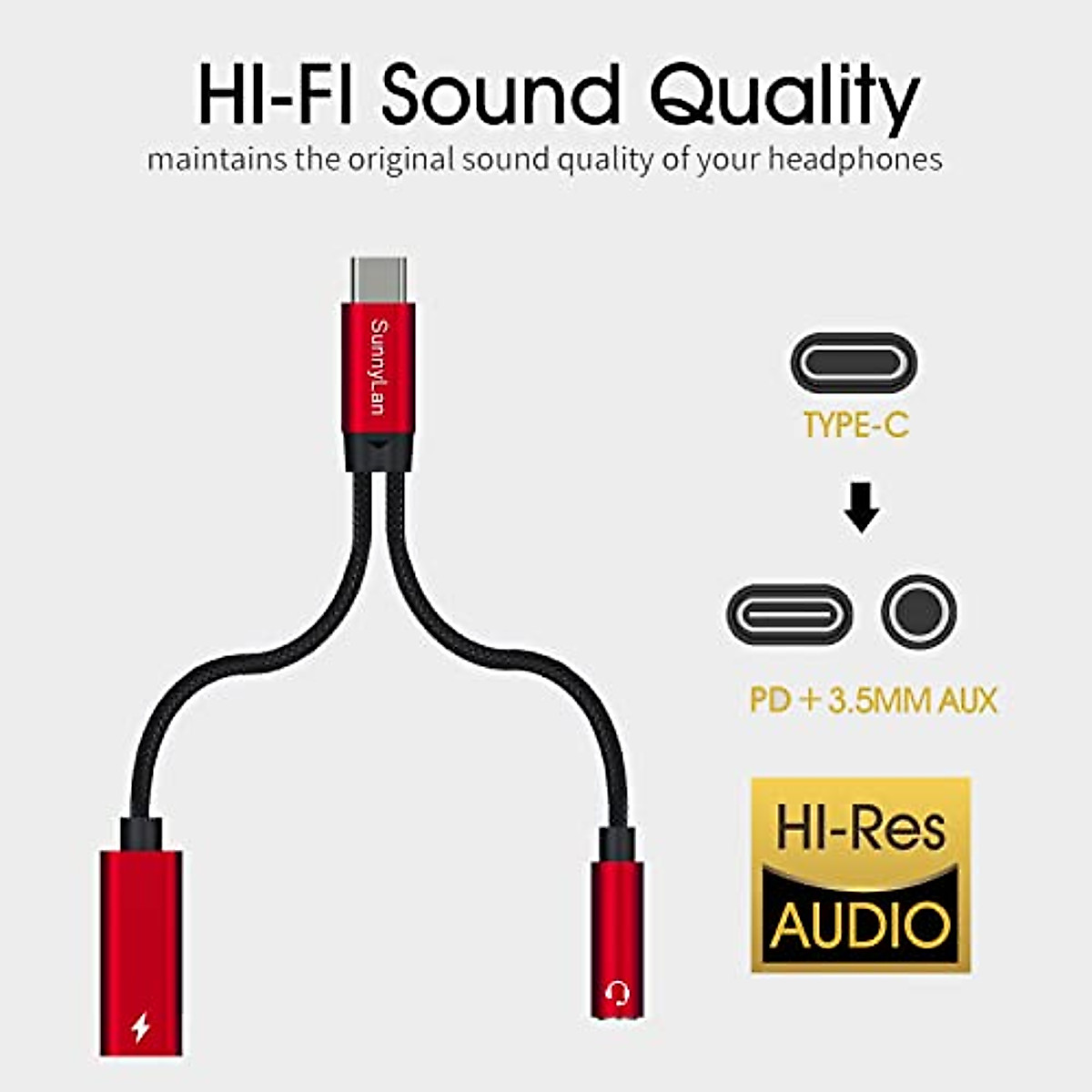 USB C to 3.5mm Headphone and Charger Adapter, 2-in-1 USB C to AUX Mic Jack with USB C PD 60W Fast Charging for Stereo, Earphones, Compatible with Galaxy S22/S21, Pixel 2/3/4 XL(Red)