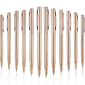 Zonon 12 Pieces Slim Metallic Retractable Ballpoint Pens Lightweight Black Ink Metal Pens Ballpoint Slim Pens Medium Point 1.0 mm Pens for Business Office School Supplies (Rose Gold)