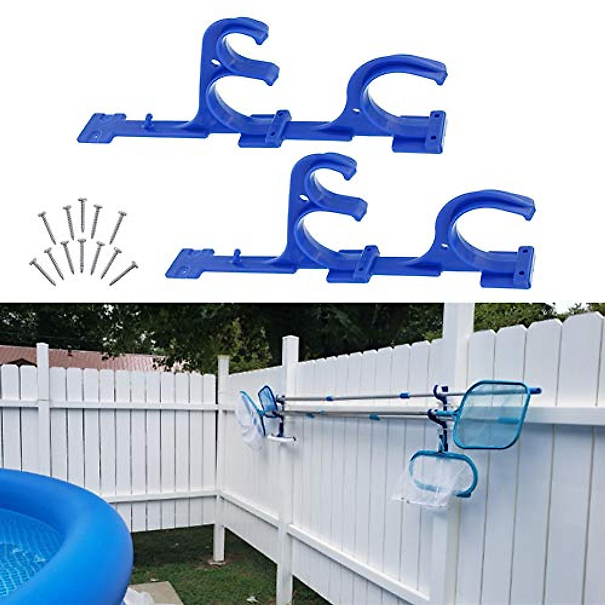 Feian Pole Hangers,Plastic Holder Set,Pool Pole Hanger Pool Hanger Hook for Pool Telescoping Pole,Leaf Rakes,Net,Vacuum Hose,Brushe and Garden Tools