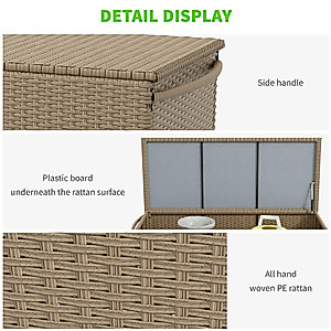 Outsunny 83 Gallon Deck Box, Large Outdoor Storage Chest, PE Wicker Trunk for Outside on Wheels for Garden Tools, Pool Supplies & Patio Furniture Cushions, Brown
