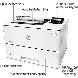 HP Laserjet Pro M501dn Monochrome Laserjet Printer, Automatic 2-Sided Printing, 2-line LCD Display, 650-Sheet, 45 ppm, Built-in Ethernet and USB, Auto-On/Auto-Off, Bundle with JAWFOAL Printer Cable