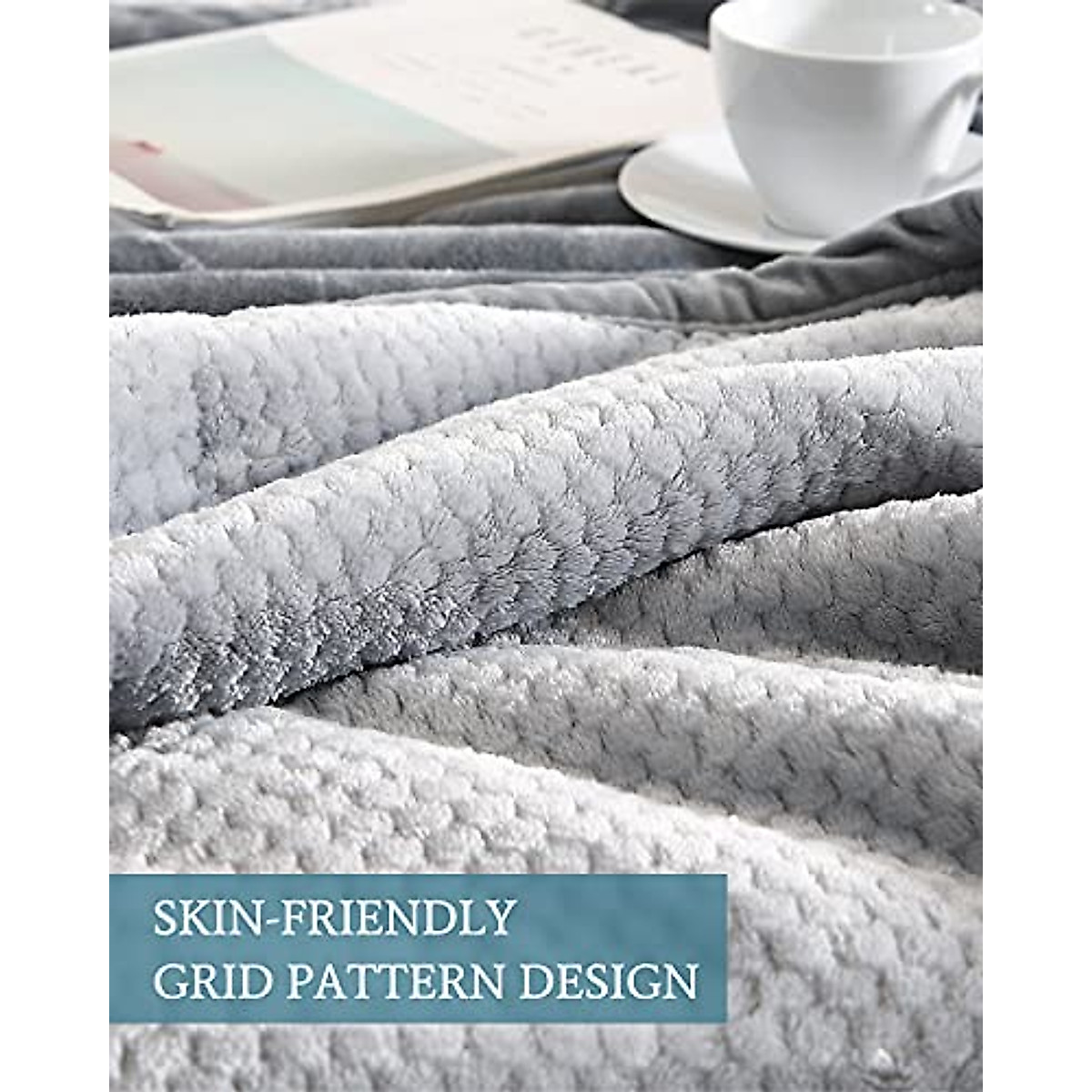 Lynnlov Large 3 Layers Flannel Fleece Throw Blanket Twin Size 60" x 80", Decorative Soft Thick Microfiber Plush Blanket, Luxury Comfy Cozy Velvet Winter Warm Blankets,Washable & Breathable,Grey