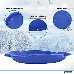 Superio Round Snow Saucer Sleds- 24” Plastic Disc Sleds for Kids and Adults- Heavy Duty Sled Discs with Handles for Downhill Sledding, Winter Outdoor Sports, (Red, Blue, Green, Purple)