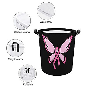 Breast Cancer Ribbon Butterfly Large Laundry Basket Waterproof Laundry Hamper Collapsible Storage Basket Toy Organizer