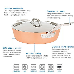Viking Culinary Contemporary 4-Ply Copper Clad Cookware Set with Metal Lids, 9 Piece, Oven Safe, Works on All Cooktops including Induction