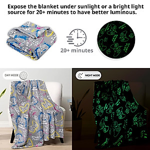 Gaming Gamer Glow in The Dark Blanket Boys Kids Teens Gifts for Birthday Halloween Christmas Gamepad Toddlers Age 1 2 3 4 5 6 7 8 9 10 11 12 13 Video Game Presents Fun Fluffy Plush Throw 50"x60"