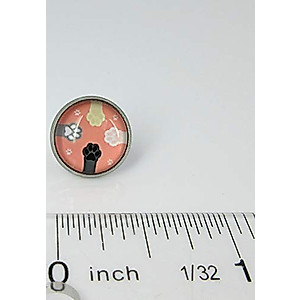 Stainless Steel Peach Cat Paw Print Glass Stud Earrings 12mm