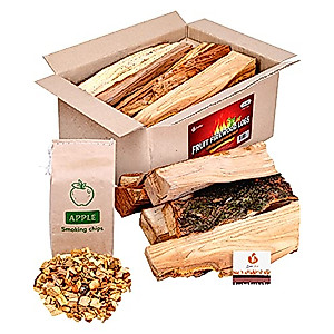 Zorestar Apple Cherry (Fruit Mix) for and Grilling - 13-15lb and BBQ Cooking firewood logs 15 lb - Apple (Fruit Mix) fire Wood and Chips - Box of fire logs for Camp, Grilling, Fireplace, Smoking