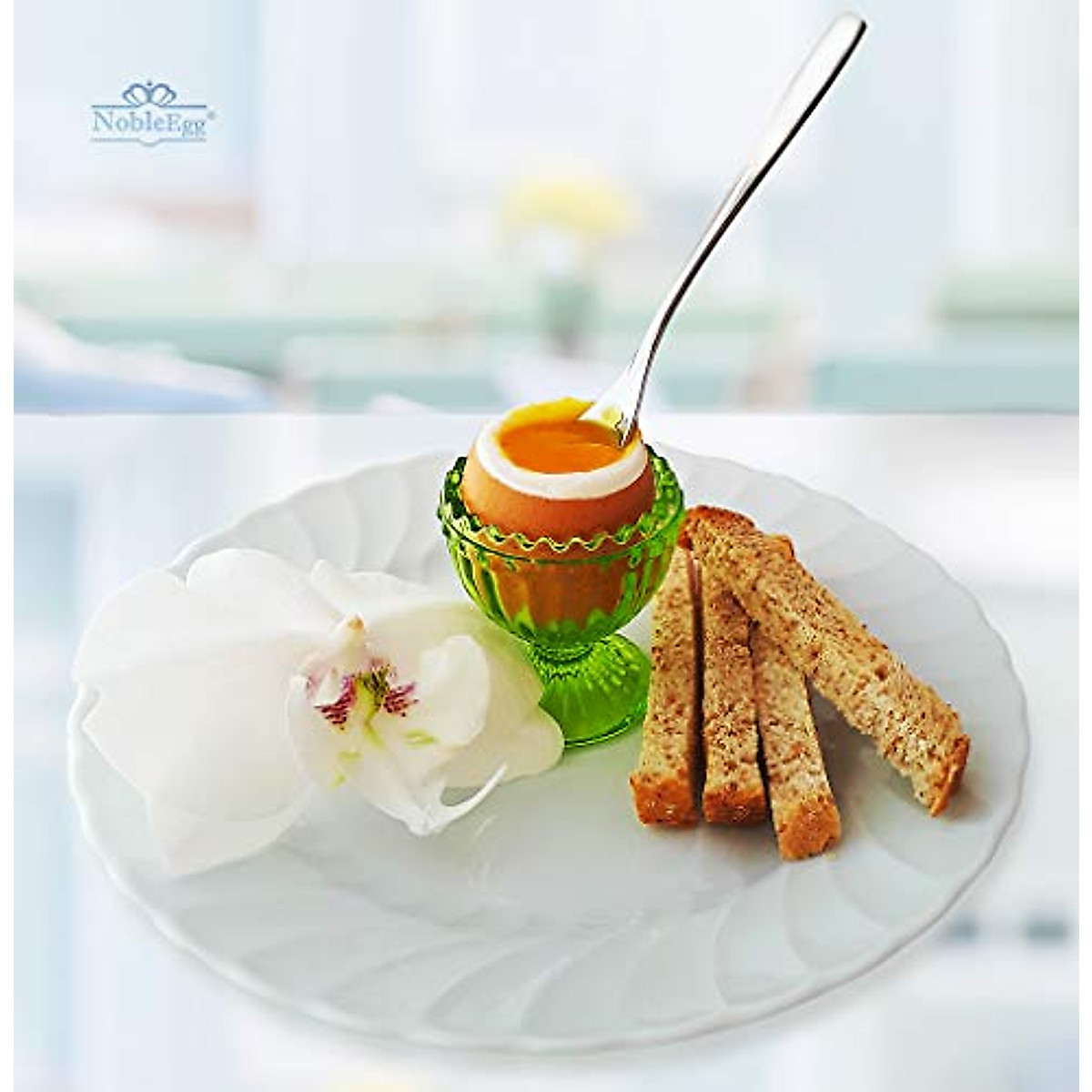 NobleEgg Antique Style Egg Cups for Soft Boiled Eggs | Set of 4 | Egg Timer Pro | 18/10 Egg Spoons | Egg Topper | Premium Gift/Storage Box