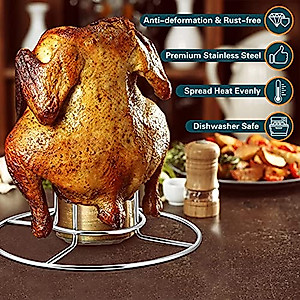 2Pcs Beer Can Chicken Holder, Vertical Chicken Rack, P&P CHEF Stainless Steel Chicken Racks for BBQ Grilling Roasting Baking, Thick Wire & Firmly Welding, Heavy Duty & Dishwasher Safe