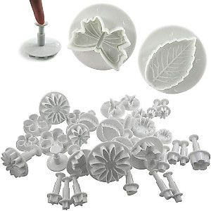Daycount 33 Pcs Fondant Cutters Tools, Fondant Cake Cutter Mould, Ejector Stamp Modeling Cookie Plunger Cutter Sugarcraft Flower Leaf Butterfly Heart Shape Decorating Mold DIY Tools