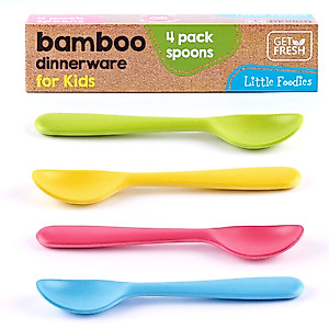 GET FRESH Bamboo Kids Spoons Set – 4-pack Reusable Bamboo Fiber Kids Spoons for Everyday Use – Large Bamboo Kids Cutlery for Daily Mealtime – Colorful Bamboo Utensils for Toddlers and School Children