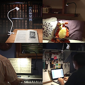CeSunlight Clip on Reading Light, Clamp Lamp for Desk, 3000-6500K Adjustable Color Temperature, 6 Illumination Modes, 10 Led Beads(White)