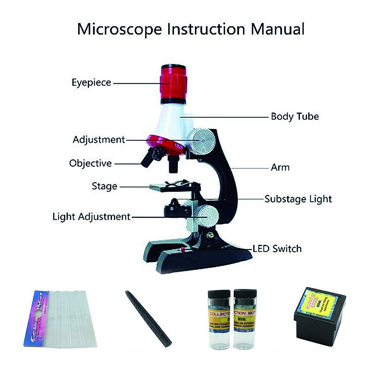 Little World Science Kits for Kids Beginner Microscope Kit with LED 100X 400X and 1200X Magnification Kids Educational Toy Birthday Halloween