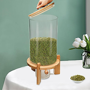 KONKENIE 7.5L/5L Grain Storage Tank Dispenser with Base+Valve+Cup Glass Rice Cereal Bean Flour Container Dry Food Organizer with Lid+Stand for Home Kitchen Pantry Store Clear (7.5L/Round Base)