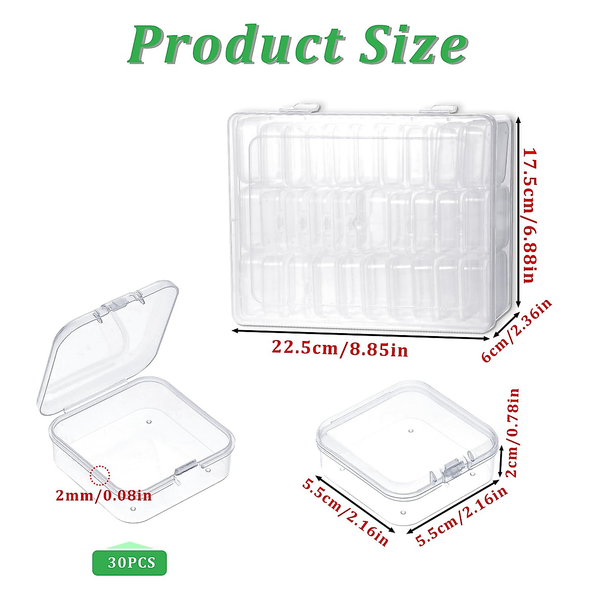 WLLHYF Bead Storage Containers 30Pcs Small Bead Organizer Box and 1 Pcs Large Clear Plastic Beads Storage Containers Boxes with Hinged Lid for Bracelet Making DIY Craft Nail Decor