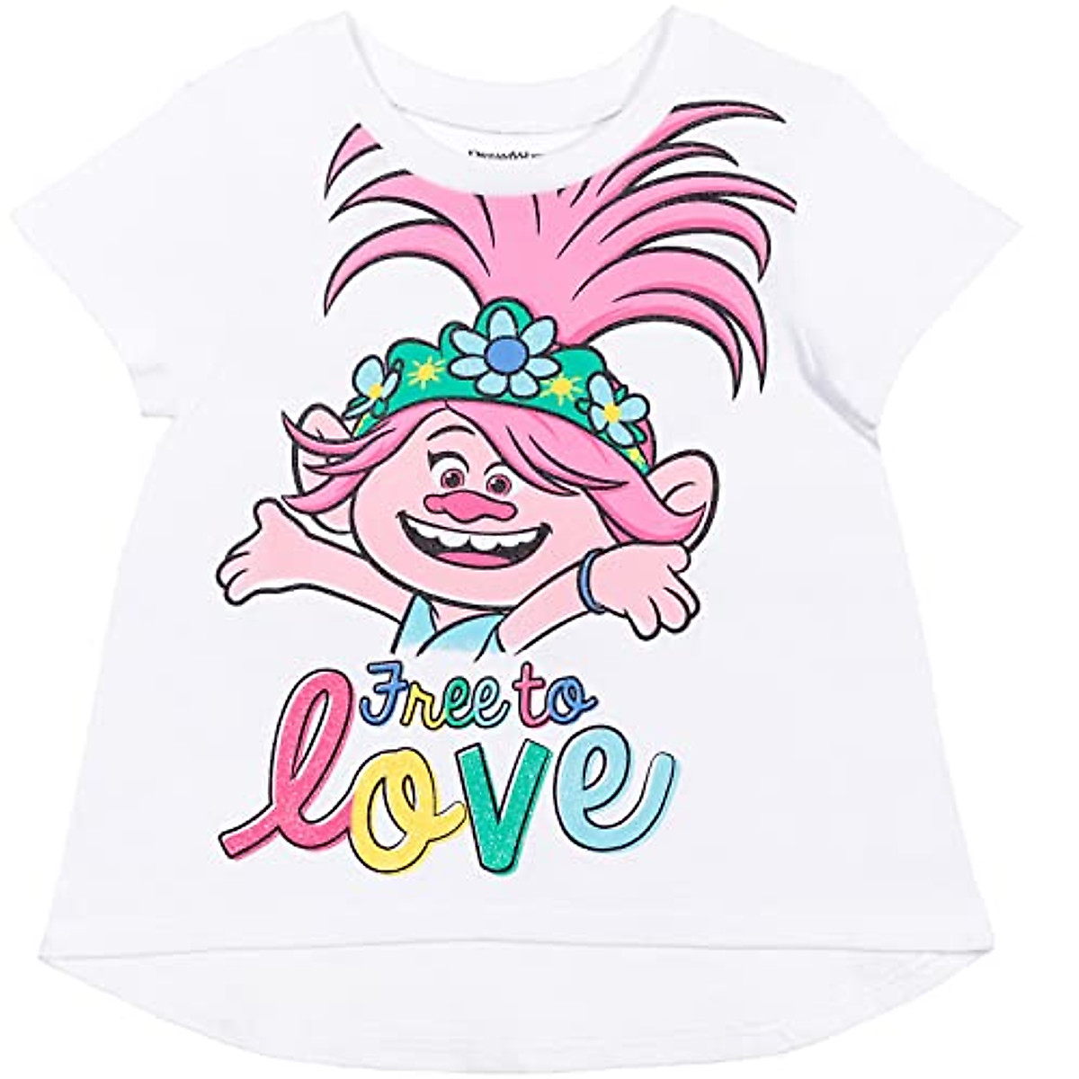 DreamWorks Trolls Poppy Toddler Girls Short Sleeve T-Shirt French Terry Shorts Set White/Pink 3T