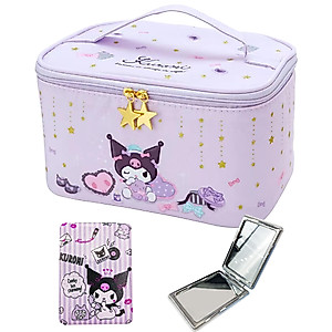 Ku-ro-mi Travel Cosmetic Bag PU Travel Toiletry Bag Makeup Accessories Mirror, Large Capacity Cartoon Cosmetic Pouch Makeup Bag with Zipper, Storage Bags Makeup Pouch for Women Girls