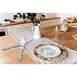 FASHIONCRAFT Hammered Design Handle Cake Knife and Server Set – Wedding Favor, One Size, Stainless Steel Blades with Shiny Silver Handles