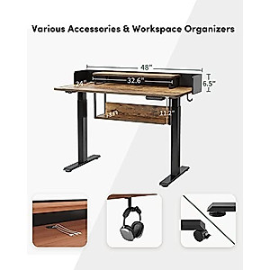 BANTI 48"x24" Standing Desk Adjustable Electric Height with Monitor Stand, Double Storage Shelves Stand Up Desk, Home Office Workstation Sit Stand up Desk (Rustic Brown)