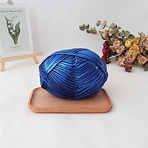 Metallic T-Shirt Yarn 140 Yards Knitting Yarn Fabric Crochet Cloth Shiny Tshirt Yarn for Crocheting Beginners DIY Hand Craft Bag Blanket Cushion Projects (Blue)