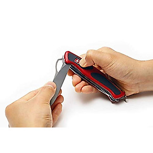 Victorinox Ranger 78 M Grip Swiss Army Knife, 12 Function Swiss Made Pocket Knife with Large Lock Blade, Tweezers and Wood Saw – Red/Black