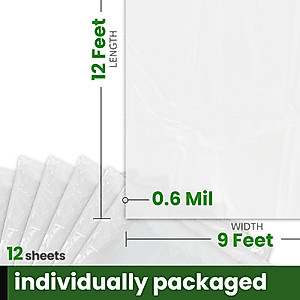 12 Pieces Plastic Drop Cloth 9x12 Ft - RAINHOL Clear Plastic Sheeting, Disposable Plastic Tarps for Painting, Dust-Proof, Furniture Cover