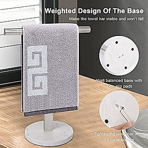 NearMoon T-Shape Hand Towel Holder-Bathroom Towel Rack-Stand with Balanced Base Towel Bar for Bathroom Kitchen Vanity Countertop, Modern Stand Towel Ring (Marble Base, Brushed Nickel)