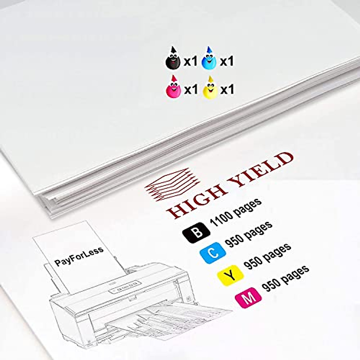 702XL Ink Cartridges for Epson 702XL T702XL to use with Workforce Pro WF-3720 WF-3730 WF-3733 (1 Black, 1 Cyan, 1 Magenta, 1 Yellow)