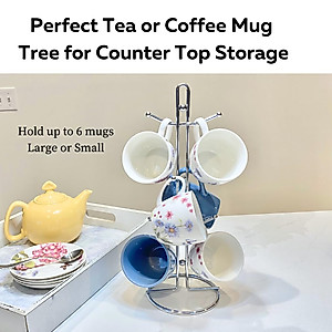 Evelots Countertop Coffee Mug/Teacup Organizer Stand/Rack/Tree-Hooks Hold 6 Large Mugs-Modern Chrome Finish-Coffee Bar Accessory