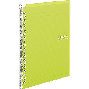 Kokuyo Campus Smart Ring Binder, A5 Yellow Green Binder Notebook Up to 25 Sheets 20 Holes Slim Binder Folder with 10 Extra Campus Sarasara Loose-Leaf Paper for Work & Study, Japan Import (RU-SP130YG)