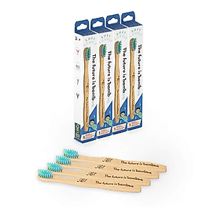 The future is bamboo Super Hero Kids Toothbrush - Made from Sustainable Bamboo for a Natural & Eco-Friendly Feel, Soft Wave Bristles, Biodegradable Wooden Handle | (Pack of 4, Super Hero)