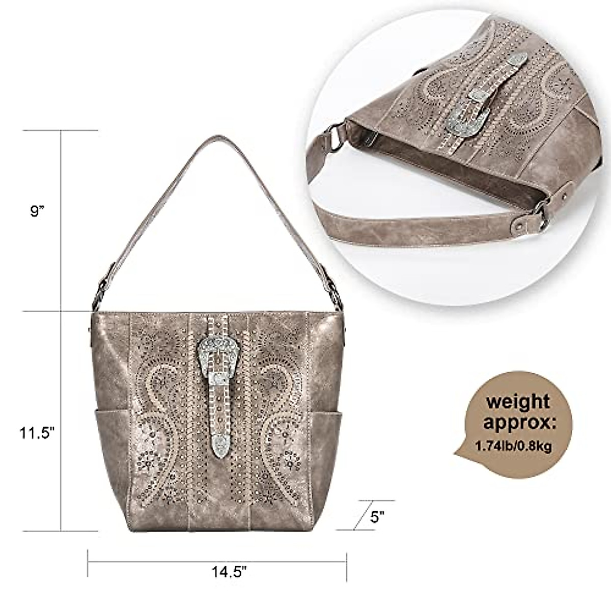 Montana West Buckle Collection Hobo for Women Western Purses and Handbag Large Shoulder Bag with Wallet MW1075G-920BZ+W