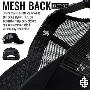 13 STRIPES American Flag Hat – Leather Patch Mesh Back Snapback Hat for Men & Women USA Flag Trucker Hat, Casual Unisex Hat - Blackout