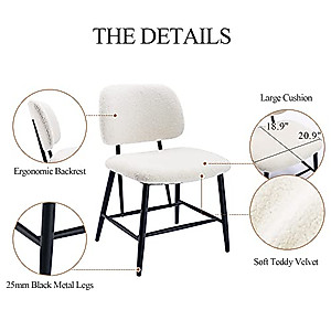 JIRAIN Mid Century Modern Upholstered Dining Chairs, Modern Boucle Fabric Accent Chairs Sherpa Chairs with Metal Legs for Living Room Farmhouse, Set of 2, Black