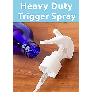 JUVITUS 4 oz Cobalt Blue Glass Boston Round Bottle with White Trigger Spray (6 pack) I Refillable Empty Storage Containers