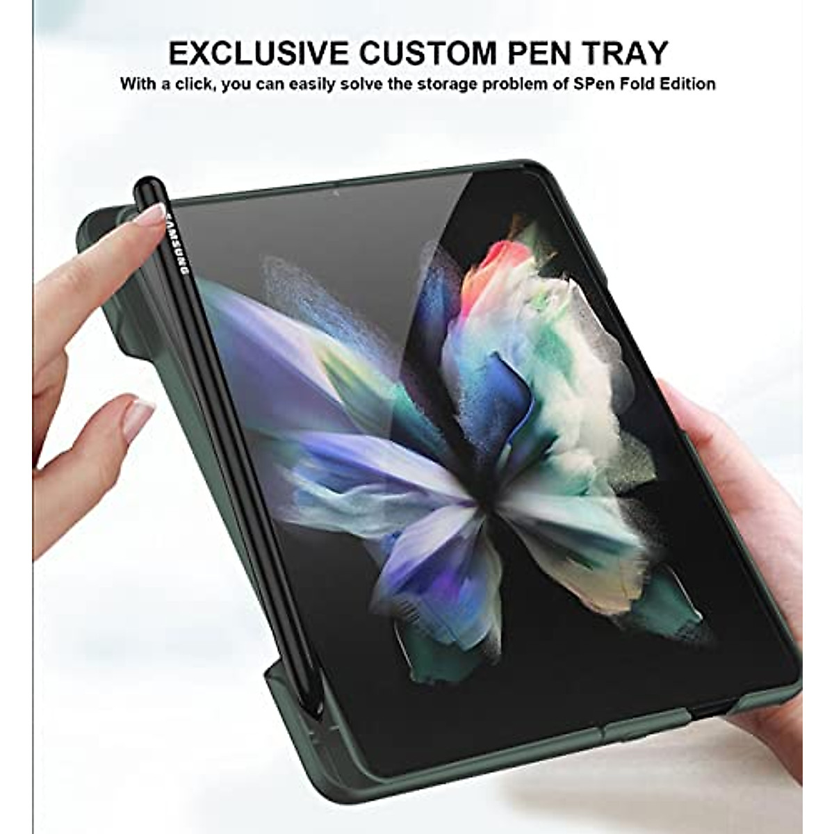 Hualele Case for Samsung Galaxy Z Fold 3 Full Body [with Built-in Pen Holder] Hard PC Ultra Slim Anti-Scratches Shockproof Protective Phone Case for Samsung Galaxy Z Fold 3-Green