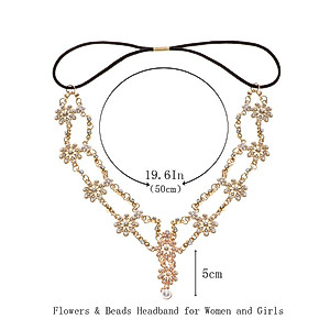 Unsutuo Hair Jewelry Head Chain Wedding Bohemian Floral Headband Elastic for Women and Girls… (Gold)