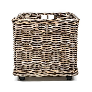 happimess BSK1001A Yael Coastal Hand-Woven STORAGE Rattan Basket with Wheels and Handles for Storage and Decoration in Bedroom, Living Room, Laundry Room, Entryway, Kubu Gray