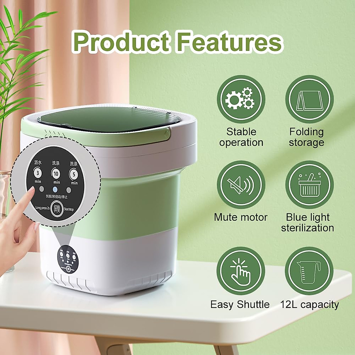 Portable Washing Machine, 12L Upgraded Large Capacity Foldable Mini Washer, Deep Cleaning for Underwear, Baby Clothes, and Small Clothes, Suitable for Apartments, Dormitories, Hotels