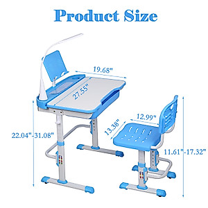 SMAGREHO Kids Desk and Chair Set, Height Adjustable Child's School Study Writing Tables with Tilt Desktop, LED Light, Storage Drawer, Book Stand (Pink)
