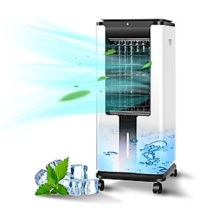 Portable Electric Air Conditioner Unit—2-1 Air Cooler & Tower Fan with 3 Speeds/Modes,12H Timer,with remote and 2 Ice Packs,7L Large Water Tank for Home,Office,Kitchen White